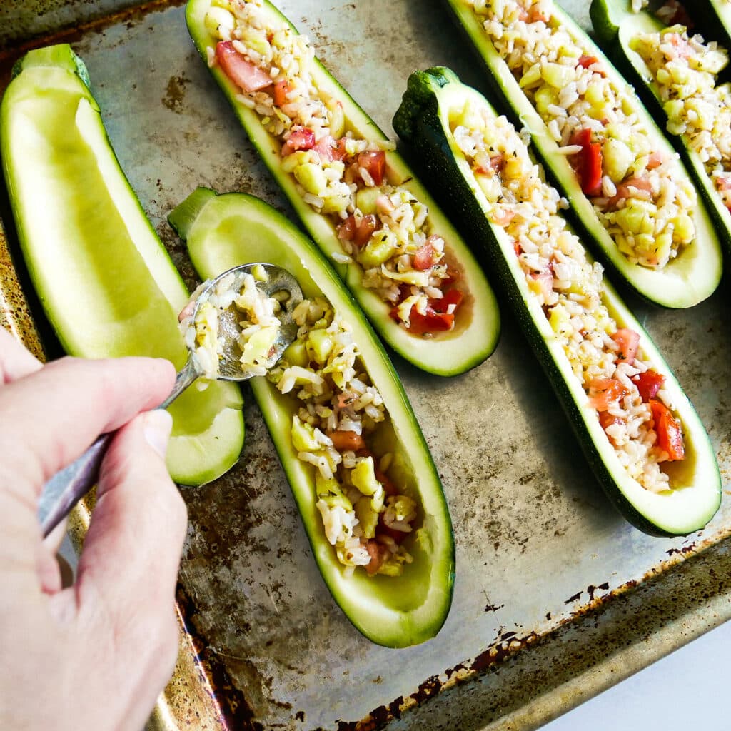 Vegetarian Stuffed Zucchini Boats with Rice - Gastronotherapy